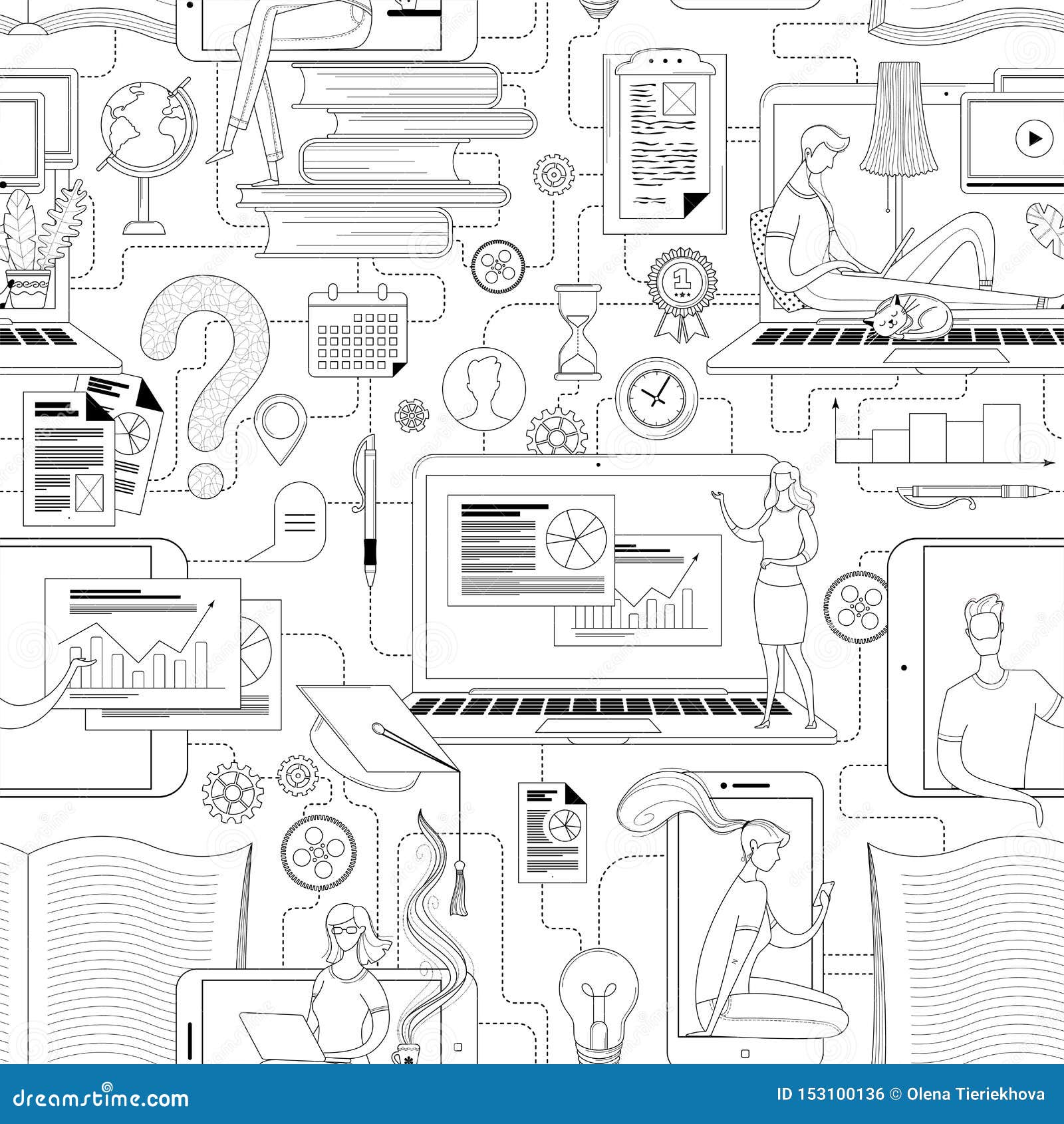 Online Education Outline Vector Seamless Pattern Stock Vector ...