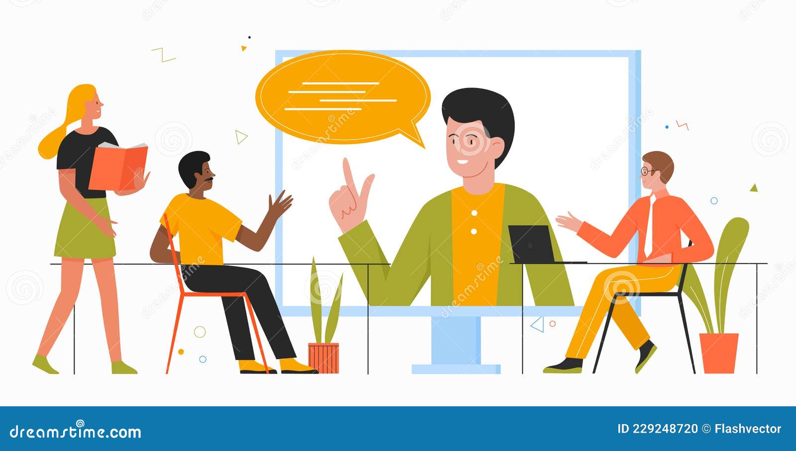 Online Education, People Study on Video Lecture in Class, Teacher at ...