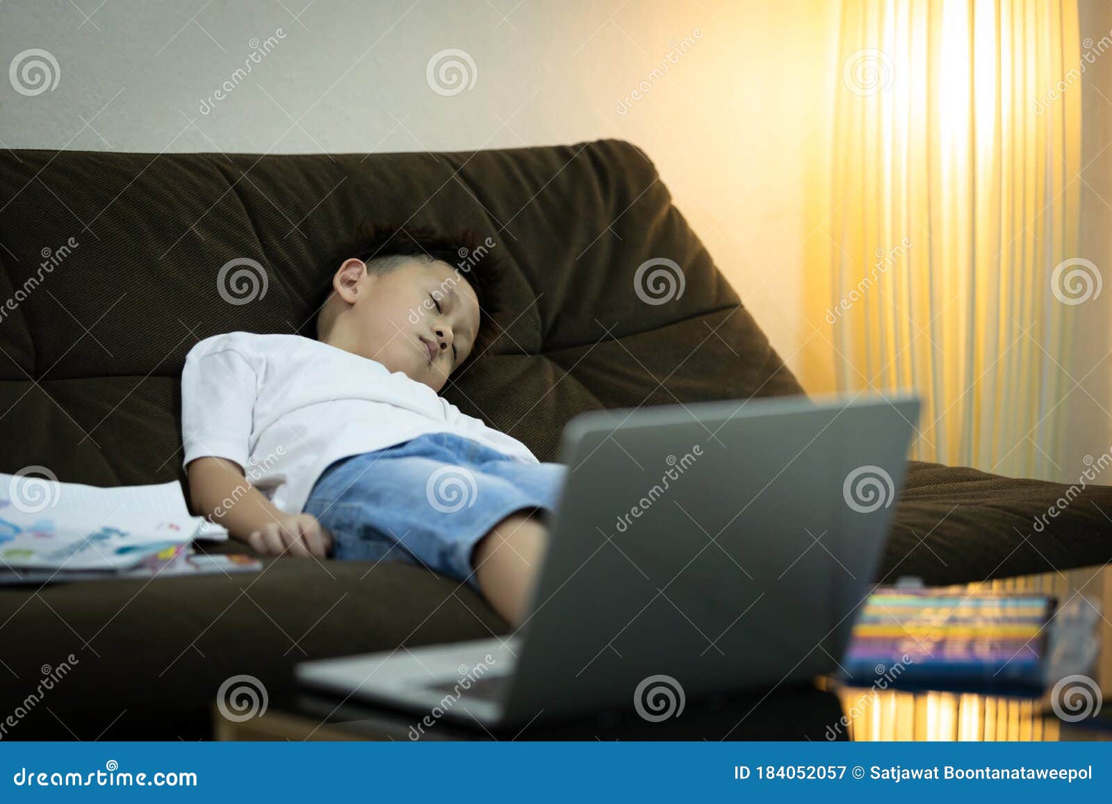 Online Education Problems,asian Schoolboy Student Sleeping while ...