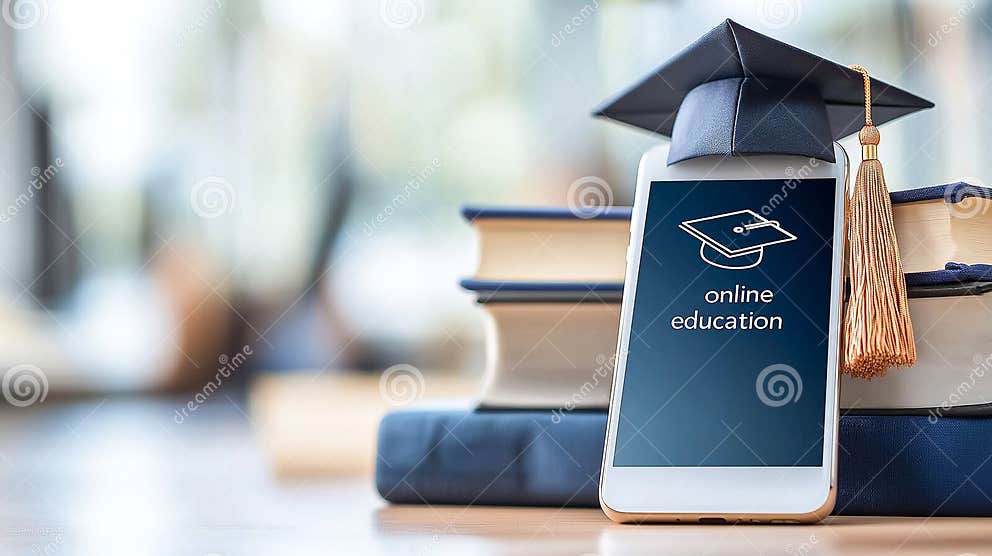 Online Education is Represented by Smartphone with Graduation Cap ...