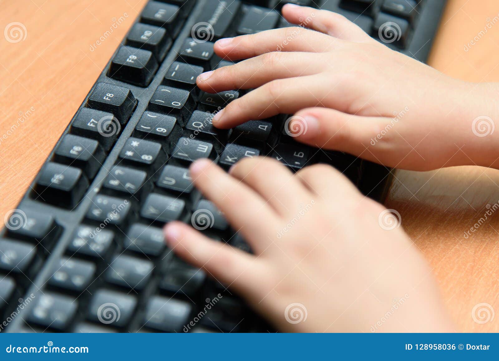 Online Education of School Children. Children Hands on Keyboard Stock ...