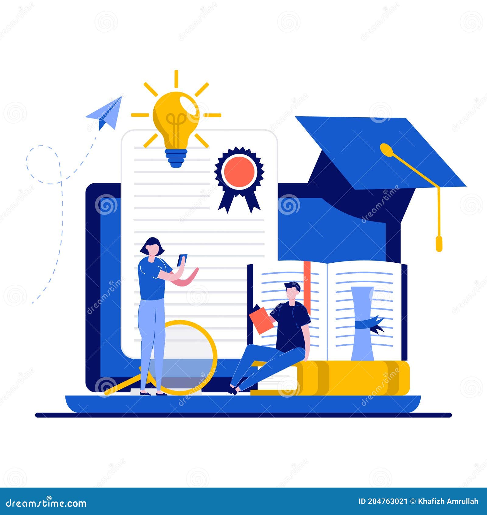 Online Education School Concept with Tiny Character. Student Graduate ...