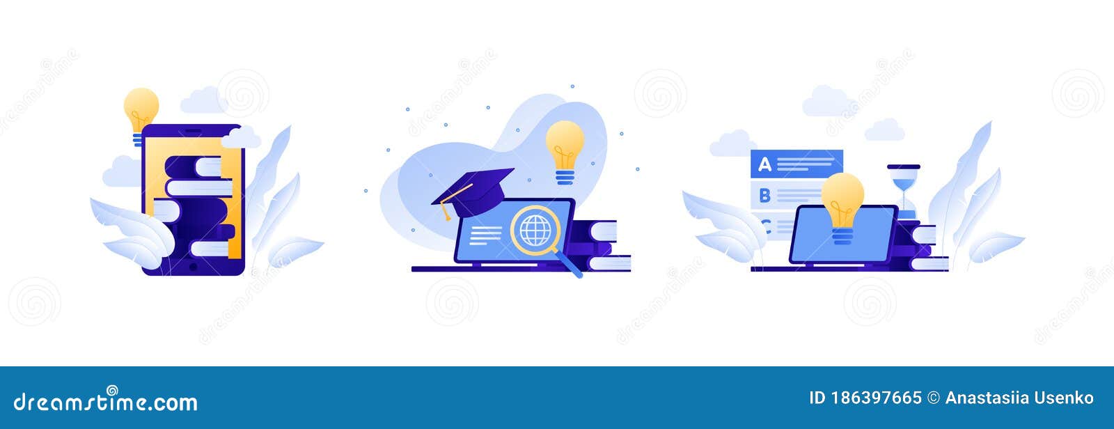 Online Education and Science Library Concept. Vector Flat Illustration ...