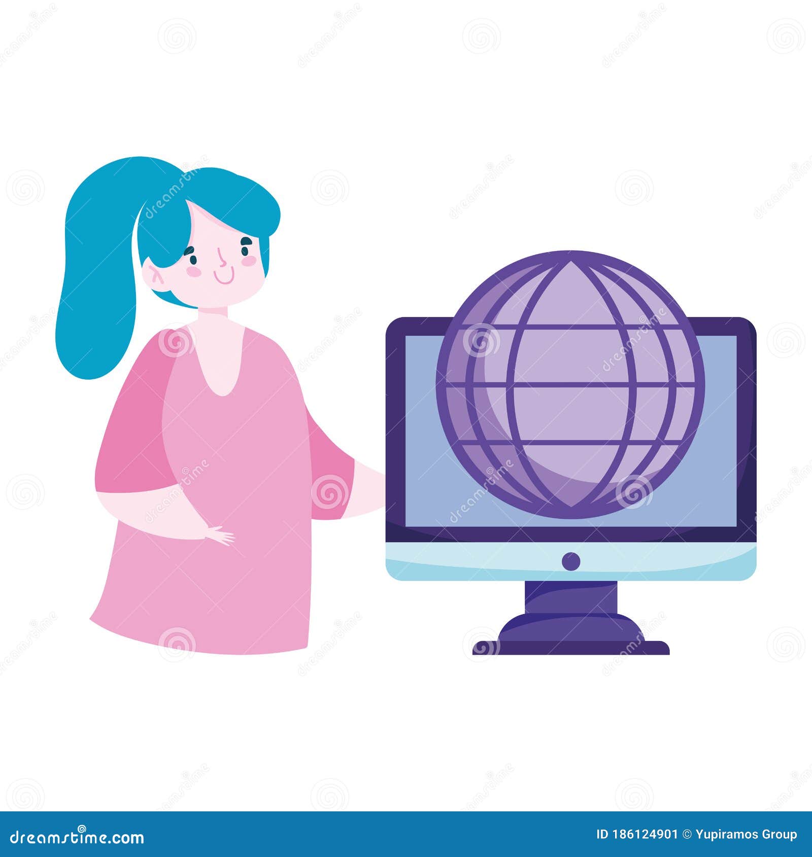 Online Education Student Girl with Computer World Connection Stock ...