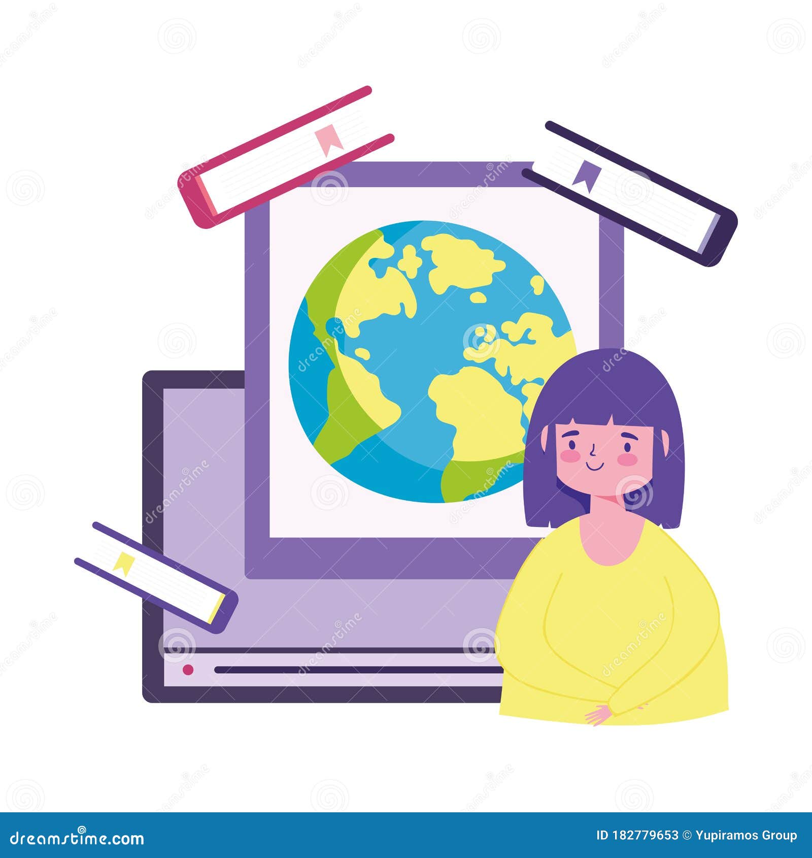 Online Education, Student Girl Teaching Class World Web Stock Vector ...