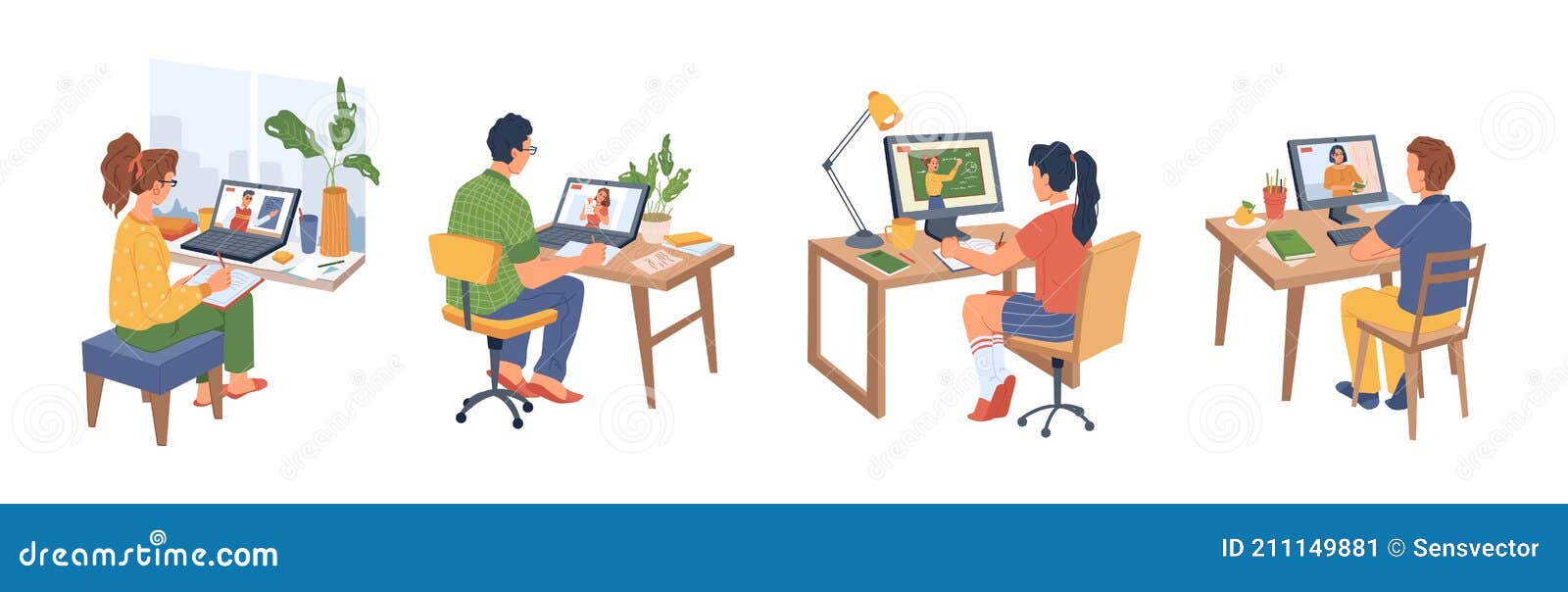 Online Education, Students Learning on Computers Stock Vector ...