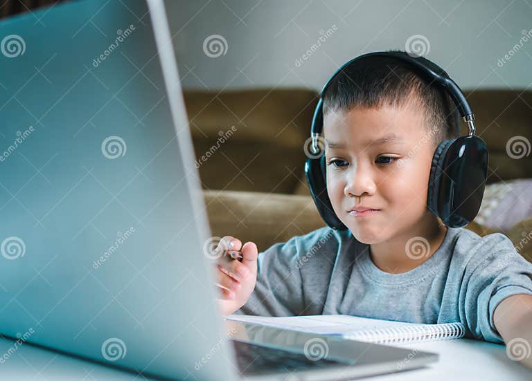 Online Education, Technology Studying at Home Using Laptop Computer ...