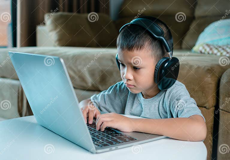 Online Education, Technology Studying at Home Using Laptop Computer ...