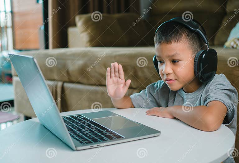 Online Education, Technology Studying at Home Using Laptop Computer ...