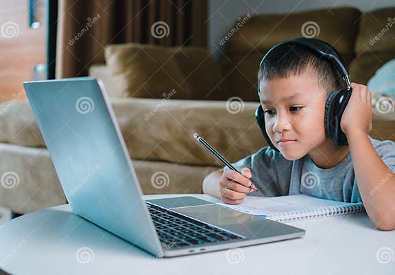 Online Education, Technology Studying at Home Using Laptop Computer ...