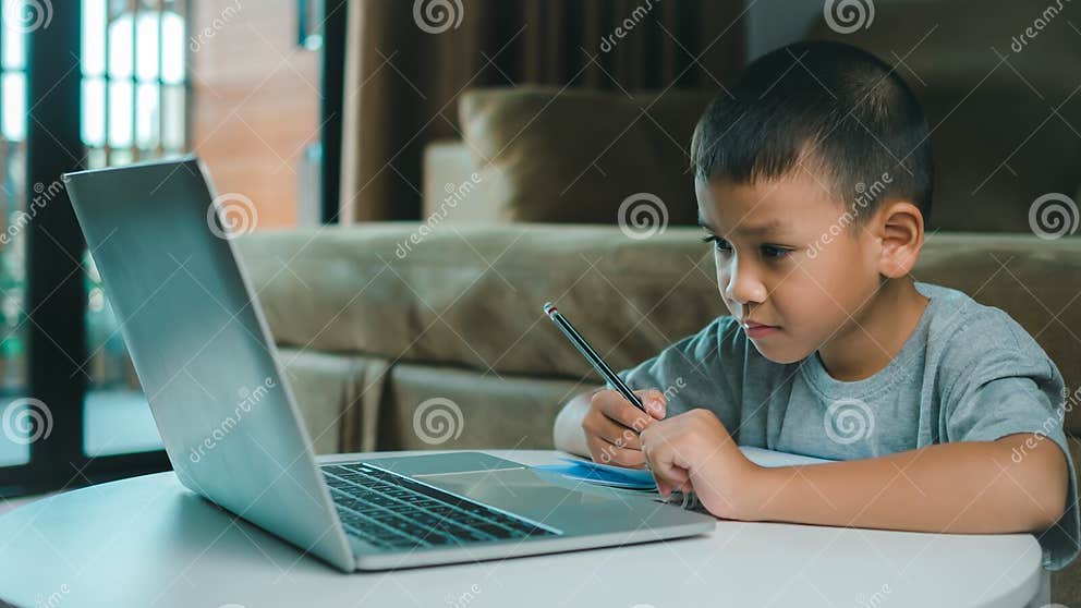 Online Education, Technology Studying at Home Using Laptop Computer ...