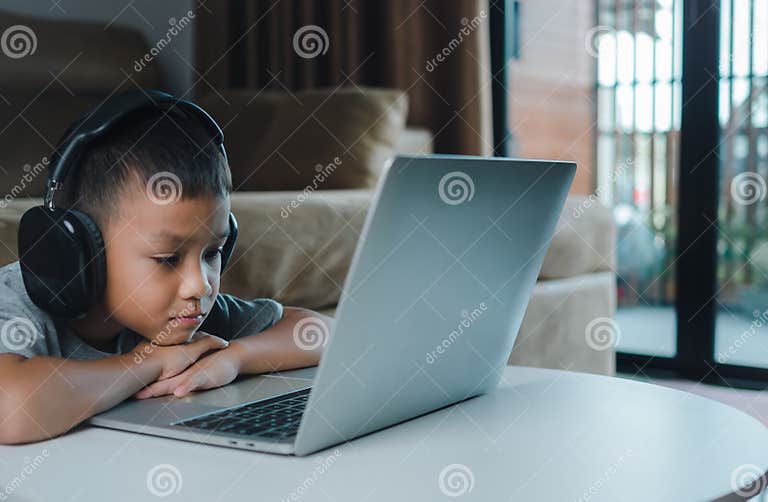 Online Education, Technology Studying at Home Using Laptop Computer ...