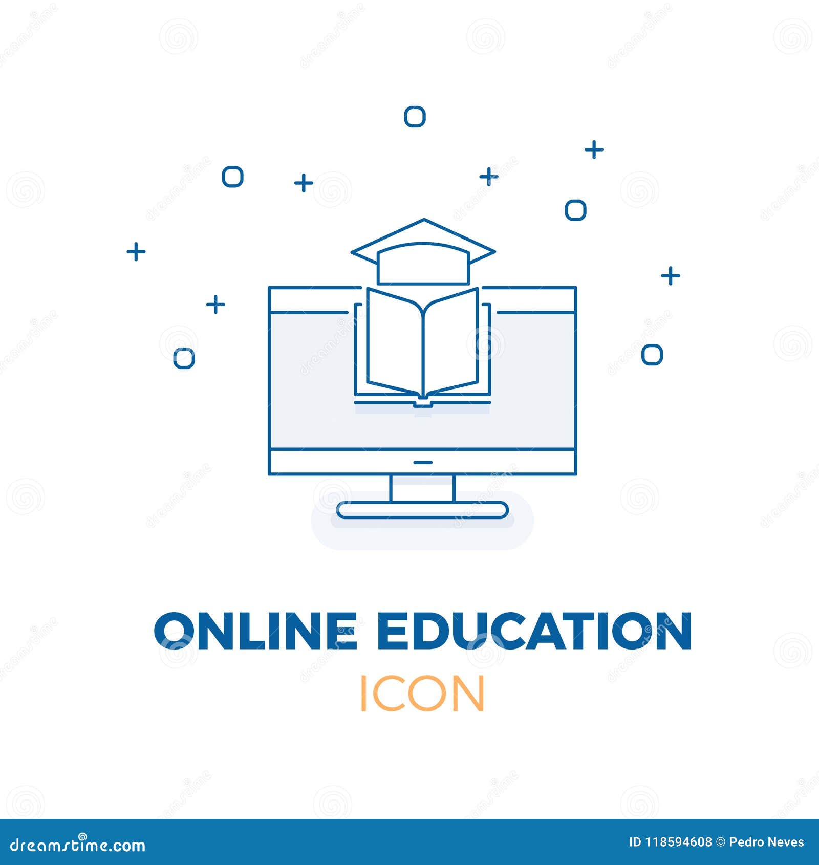 Online Education Thin Line Icon Illustration. Vector Design with Stock ...