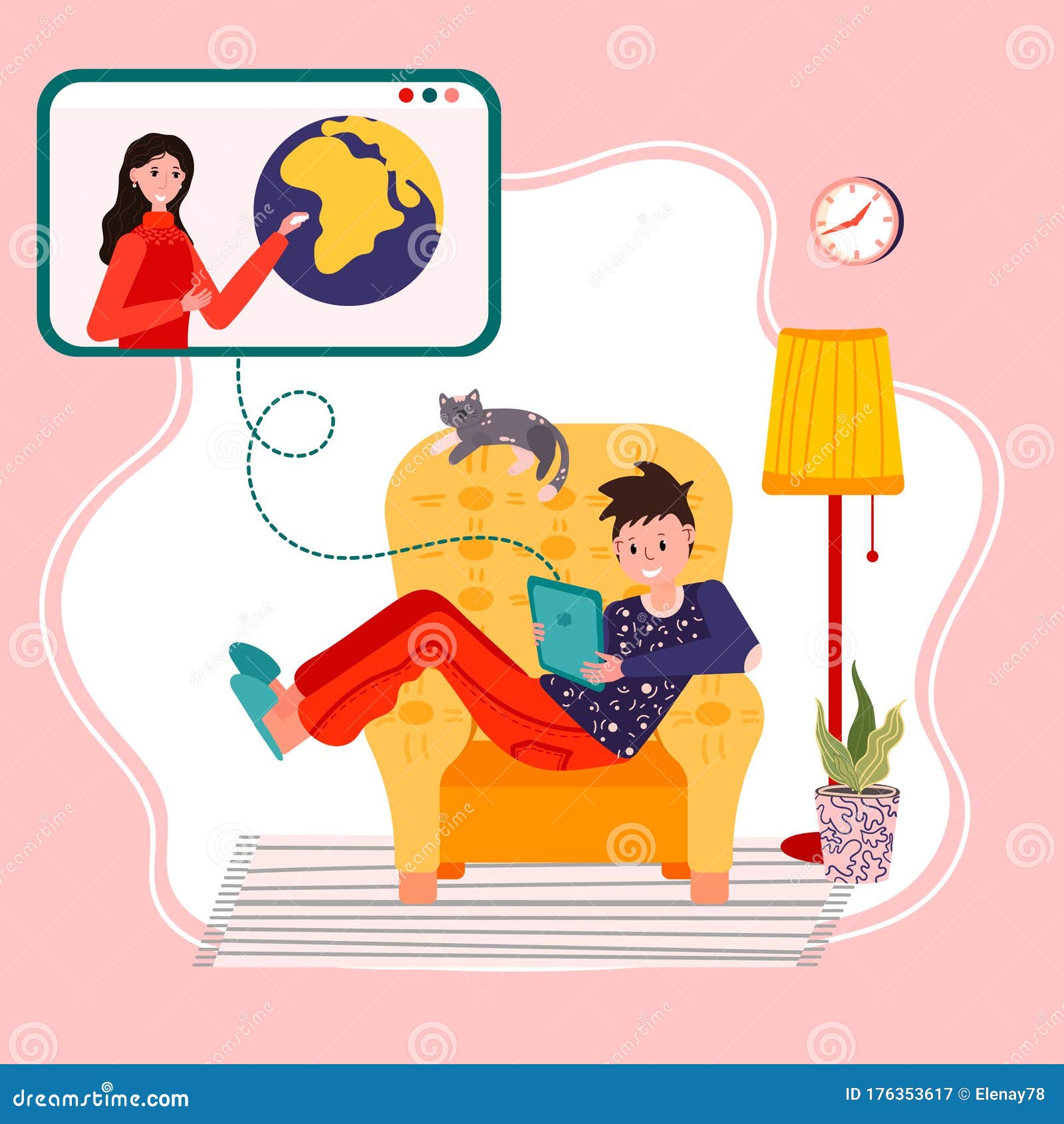 Concept Of Distance Education, Workplace Of Student Or Pupil. Laptop ...