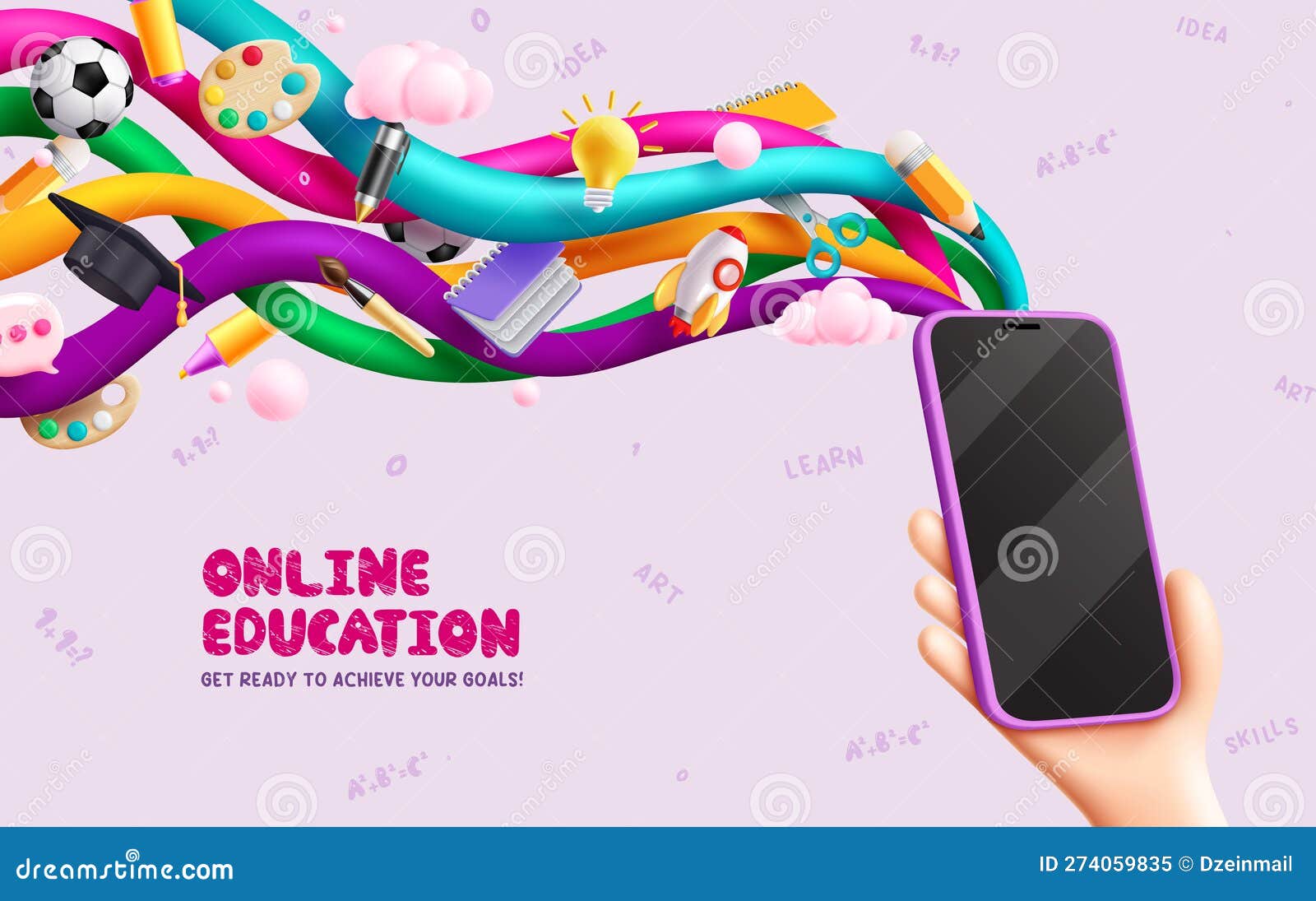 Online Education Vector Concept. Online Education Text with Mobile ...