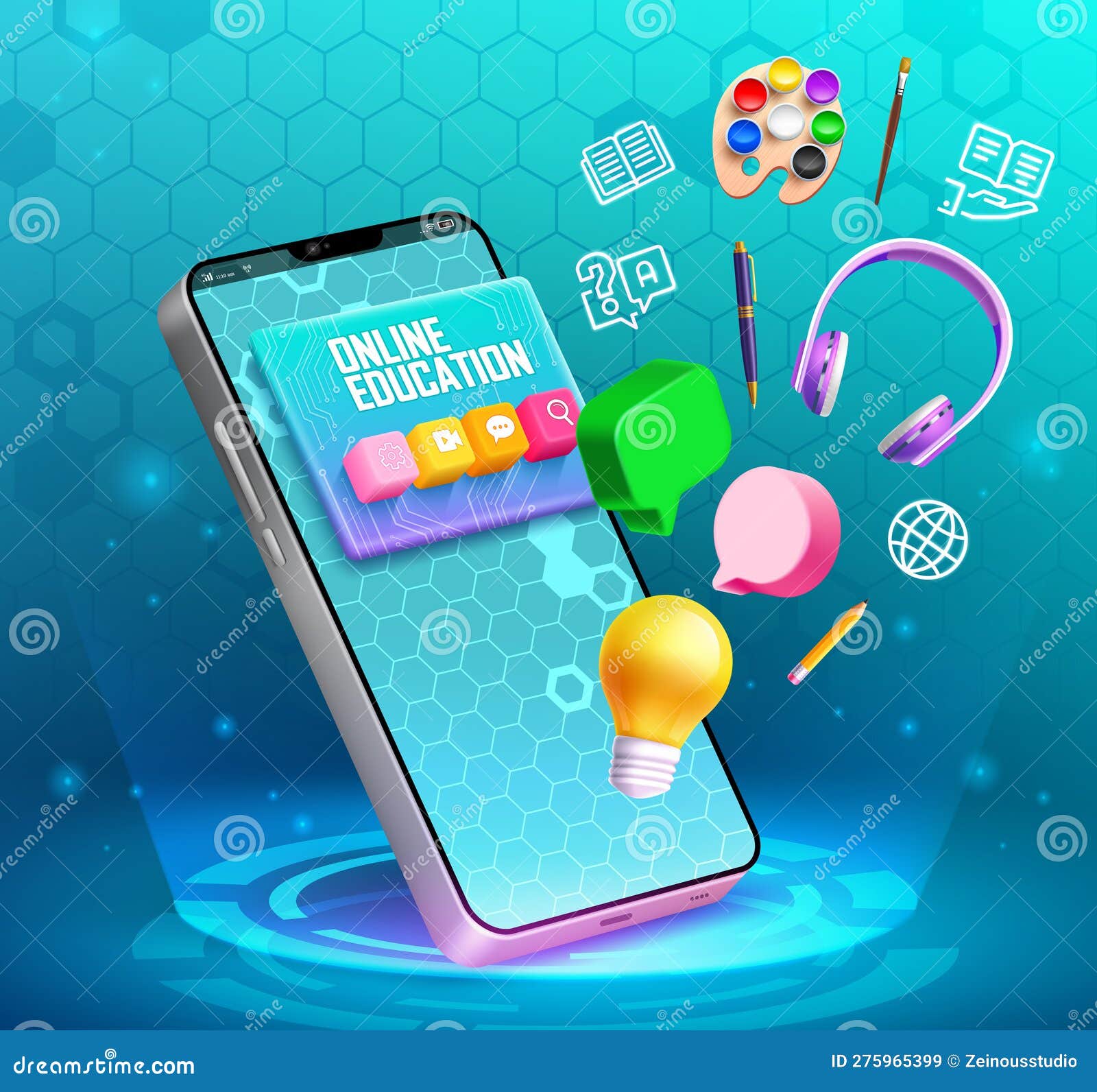 Online Education Vector Design. Online Education Text with Mobile Phone ...