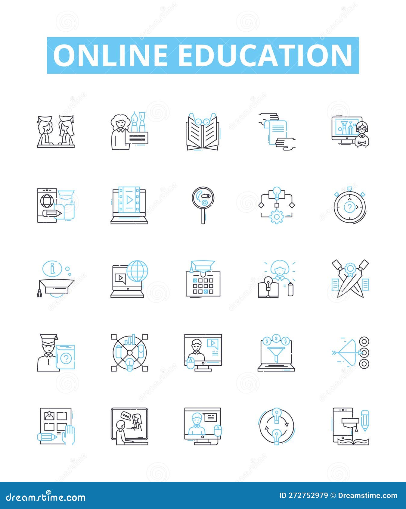 Online Education Vector Line Icons Set. Elearning, Distance, Courses ...