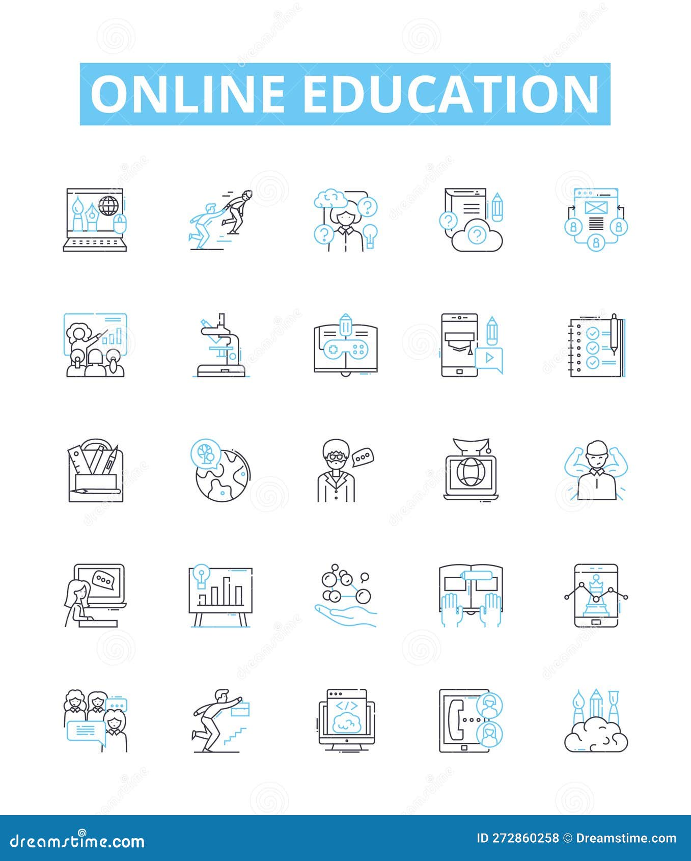 Online Education Vector Line Icons Set. Elearning, Distance, Courses ...