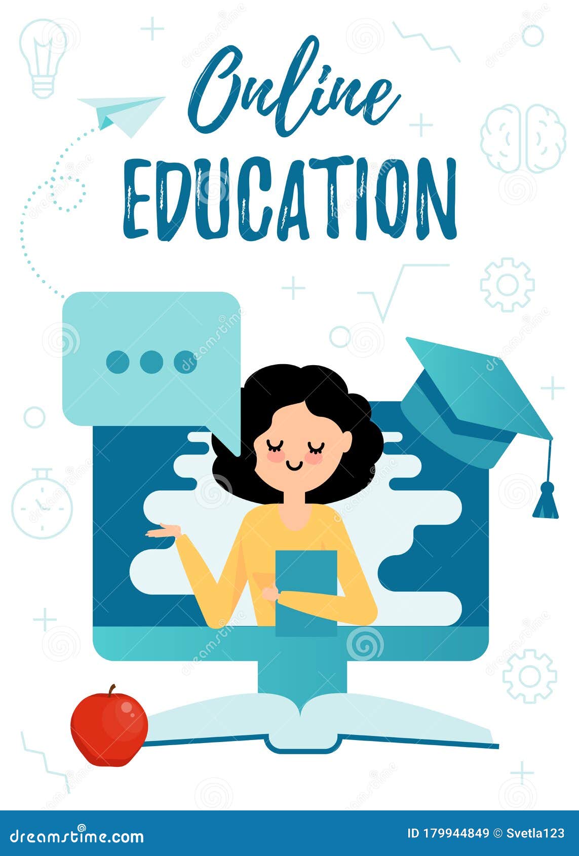 Online Education, Video Course, Tutorial. Vector Flat Concept with Cute ...