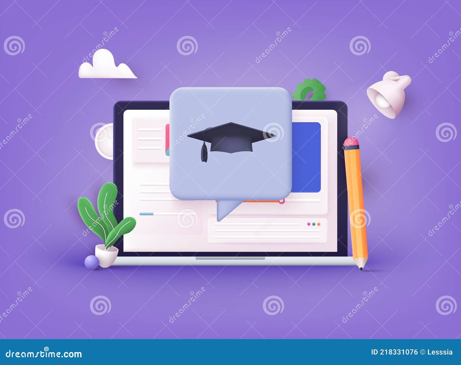 Online Education on Website. Application Learning. Computer with Open ...
