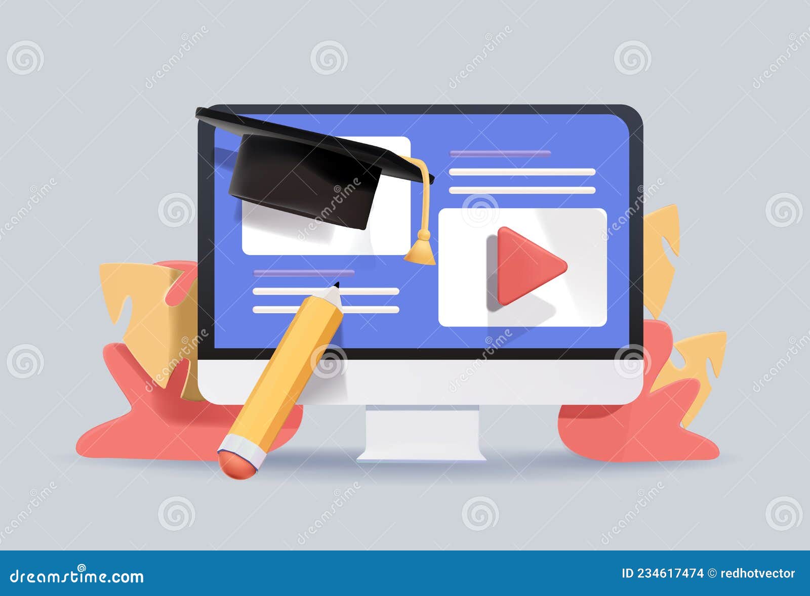 Online Education on Website. Application Learning. Computer with Open ...