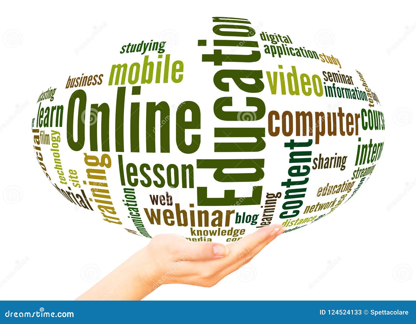 Online Education Word Cloud Hand Sphere Concept Stock Illustration