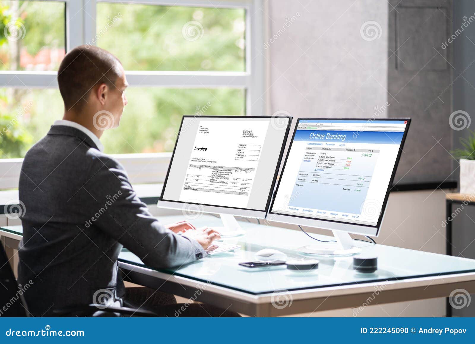 Online Electronic Business Invoice or Bill. Businessman Looking Stock ...