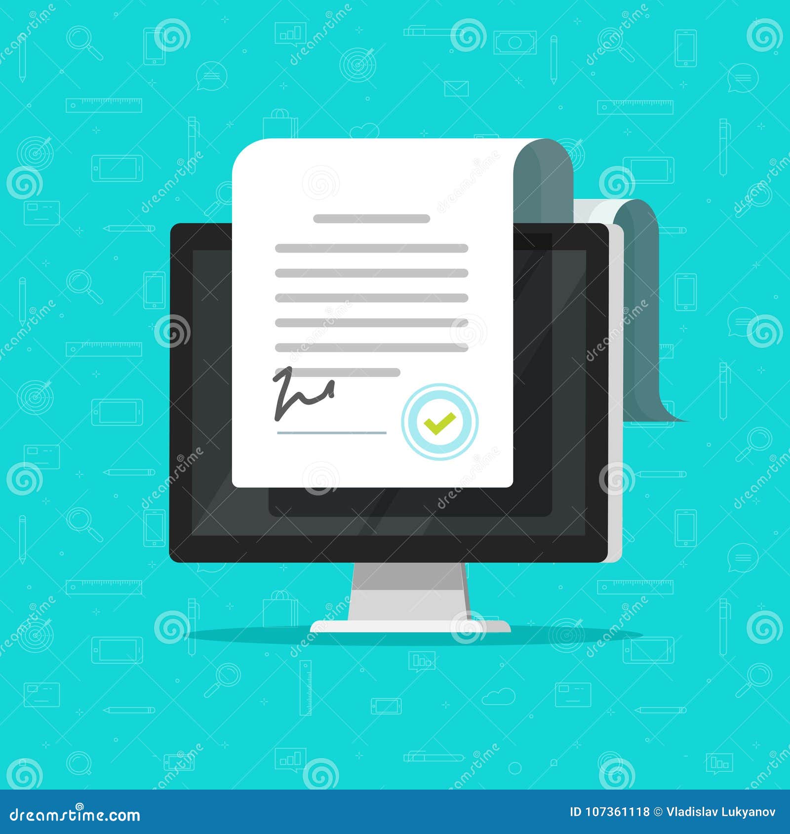 Online Electronic Documents on Computer Display Vector Illustration ...