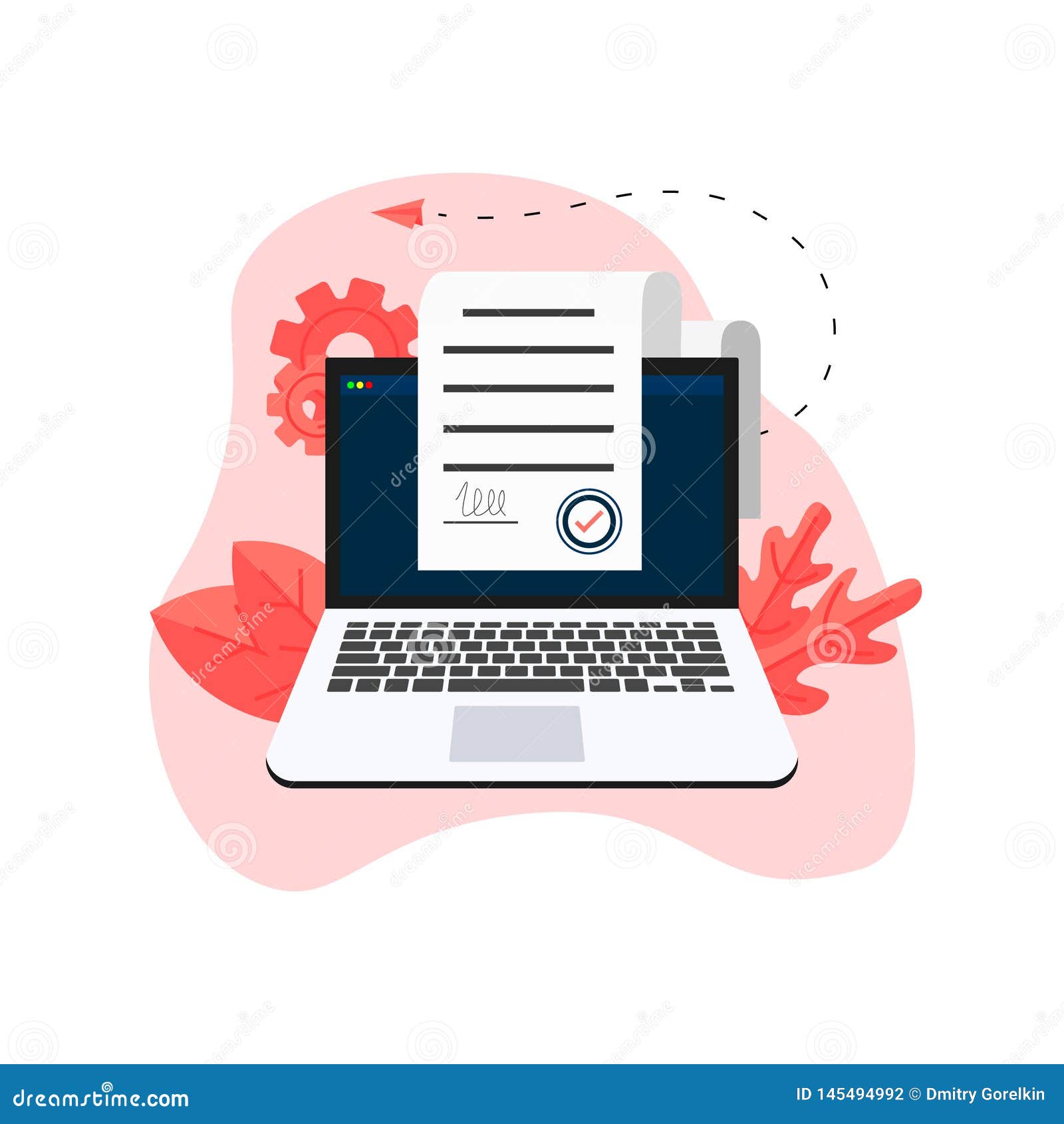 Online Electronic Smart Contract Document On Laptop Vector Illustration ...