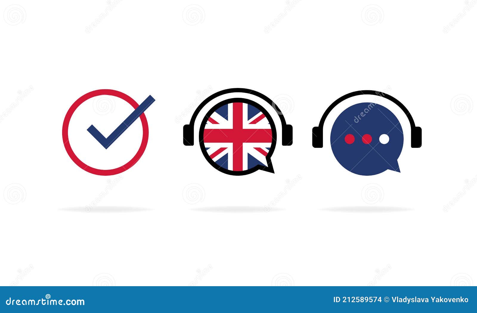 Online English Course Icon Set. Language Exchange Program, Forum and ...