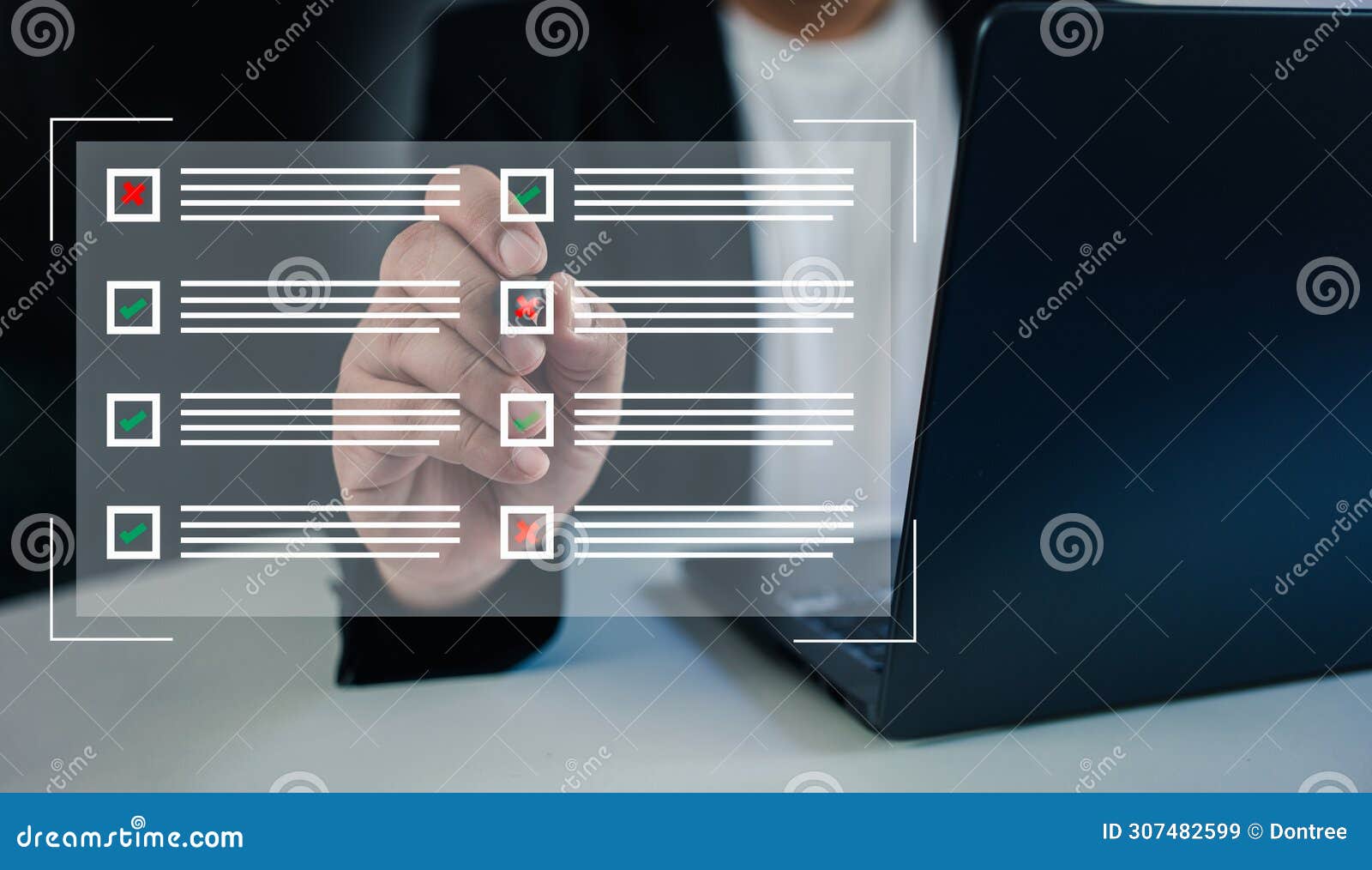 Online Exam Concept. Businessman Use Pen Choose Correct Answer in Test ...