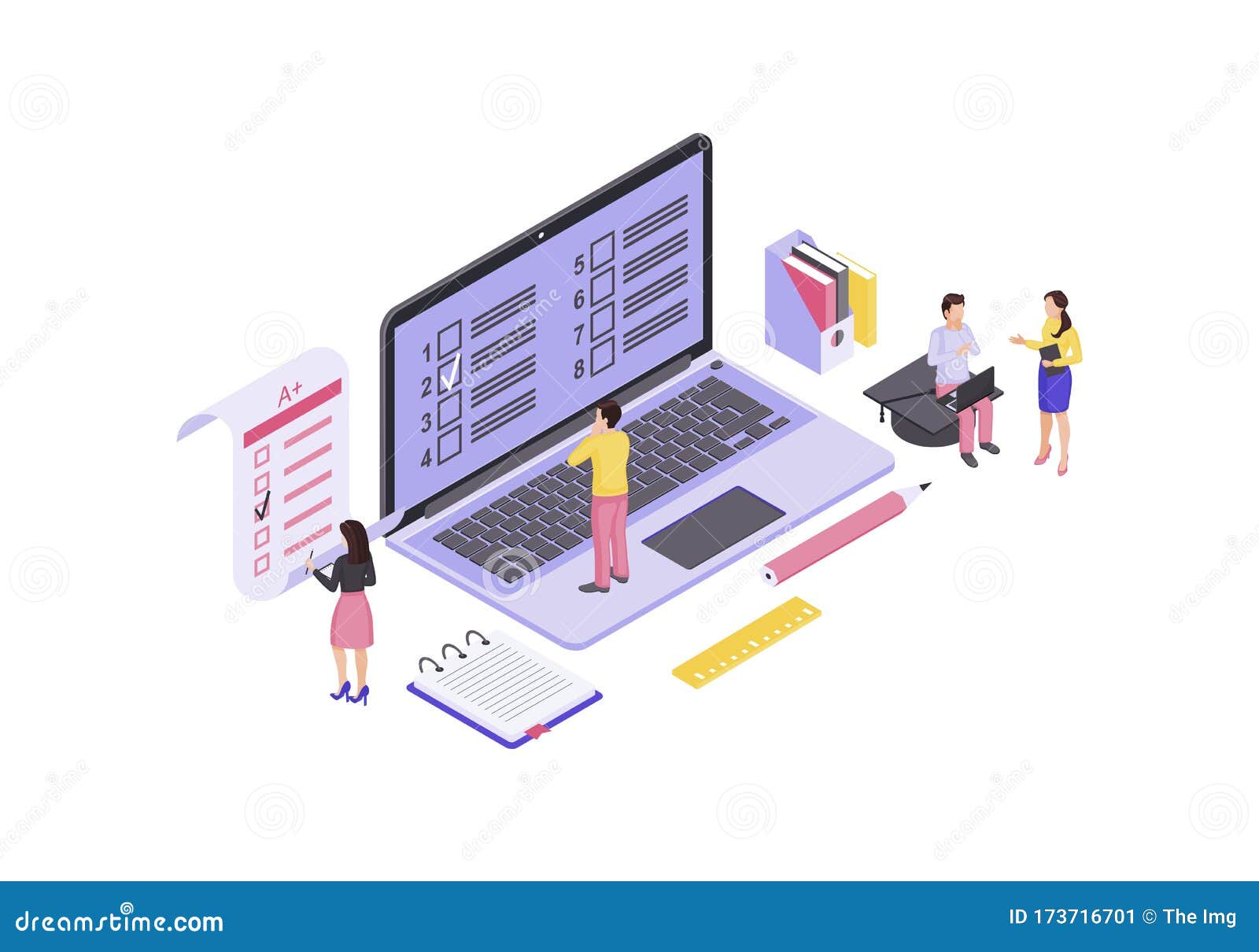 Online Exam Isometric Color Vector Illustration Stock Vector ...