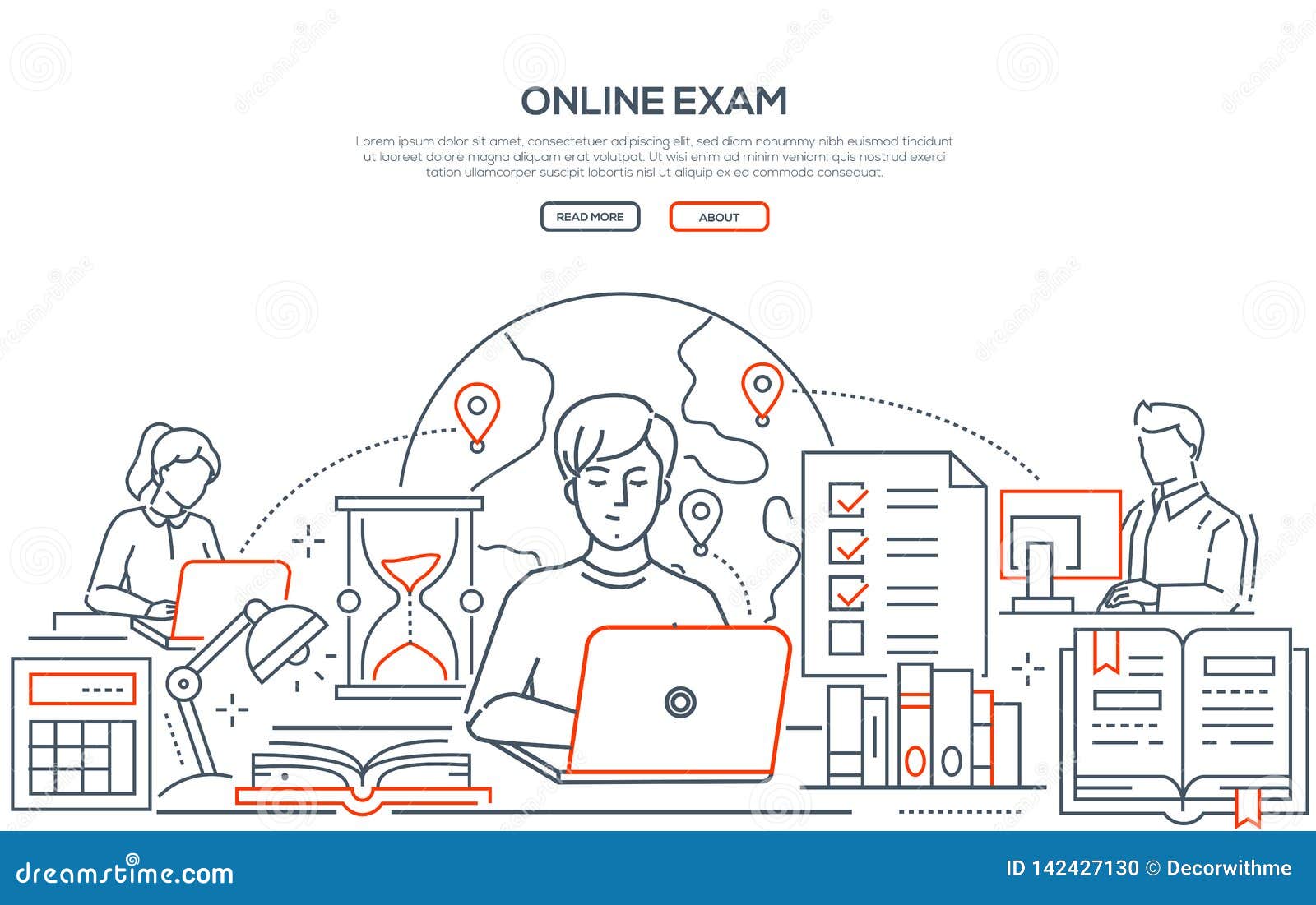 Online Exam - Line Design Style Web Banner Stock Vector - Illustration ...