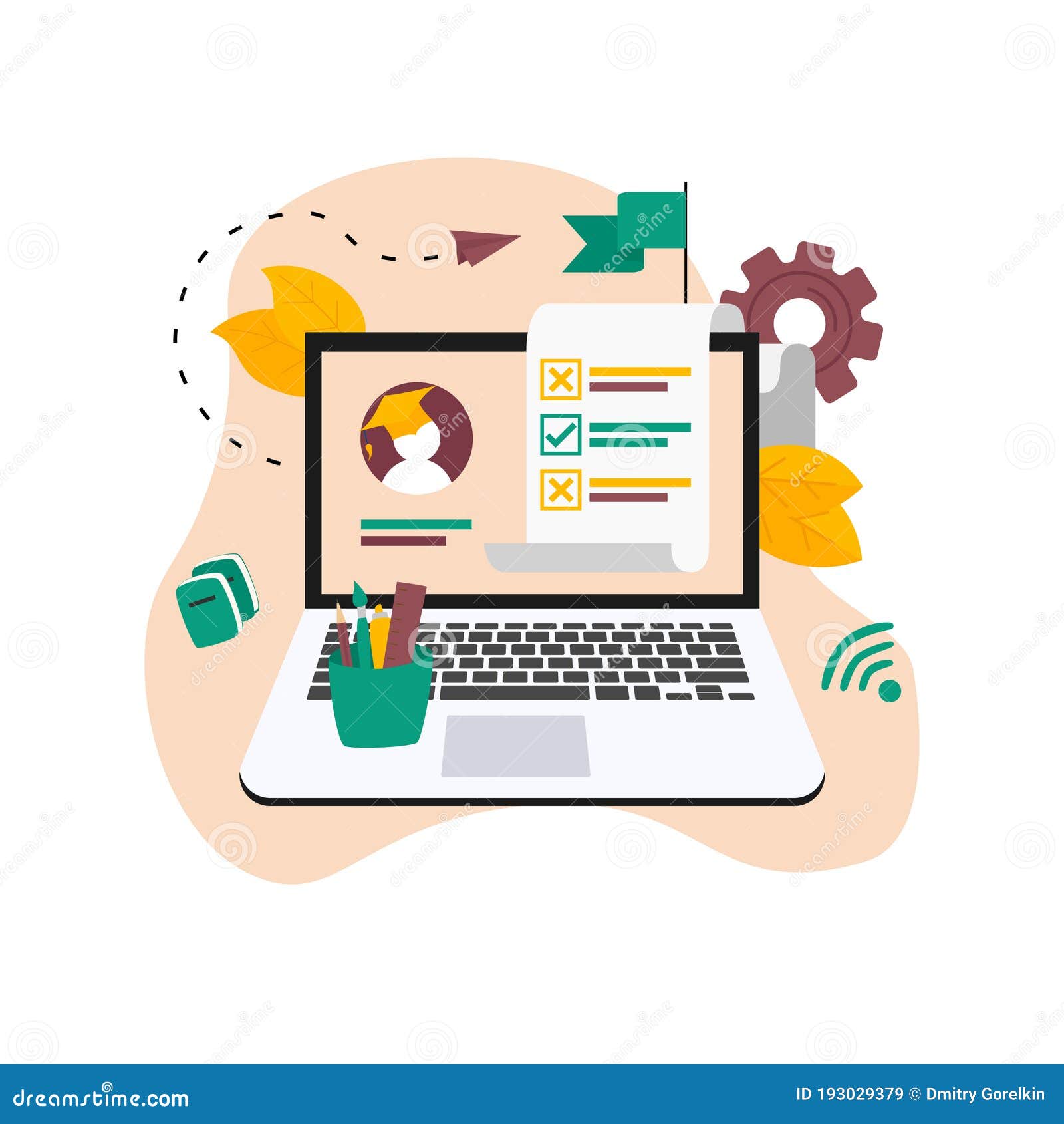 Online Exam or Testing in School or University. Modern Gadget with ...