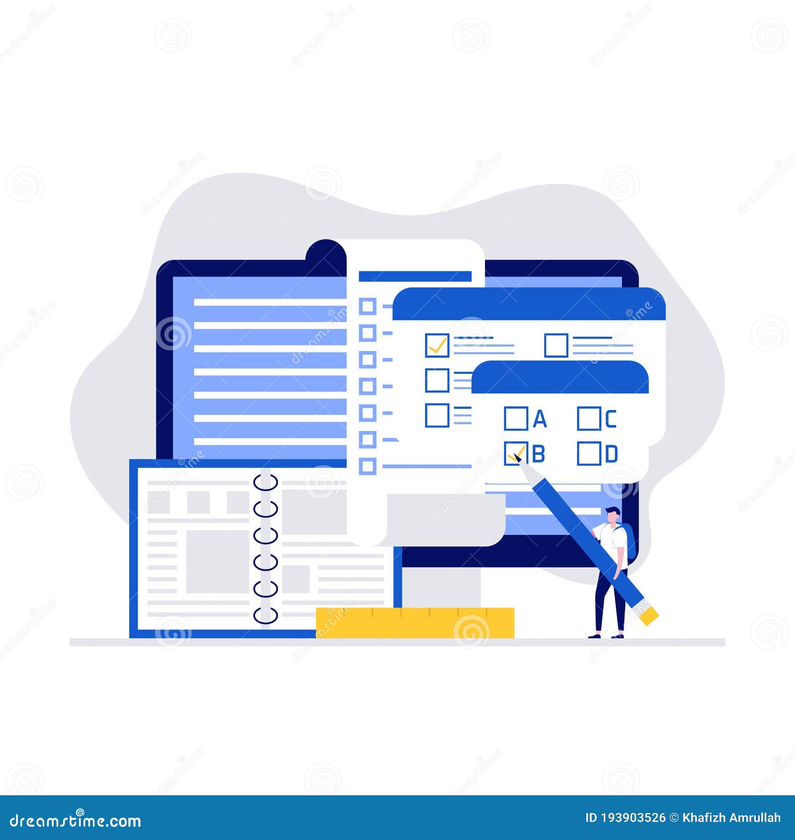 Online Examination Platform Vector Illustration Concept with Big ...
