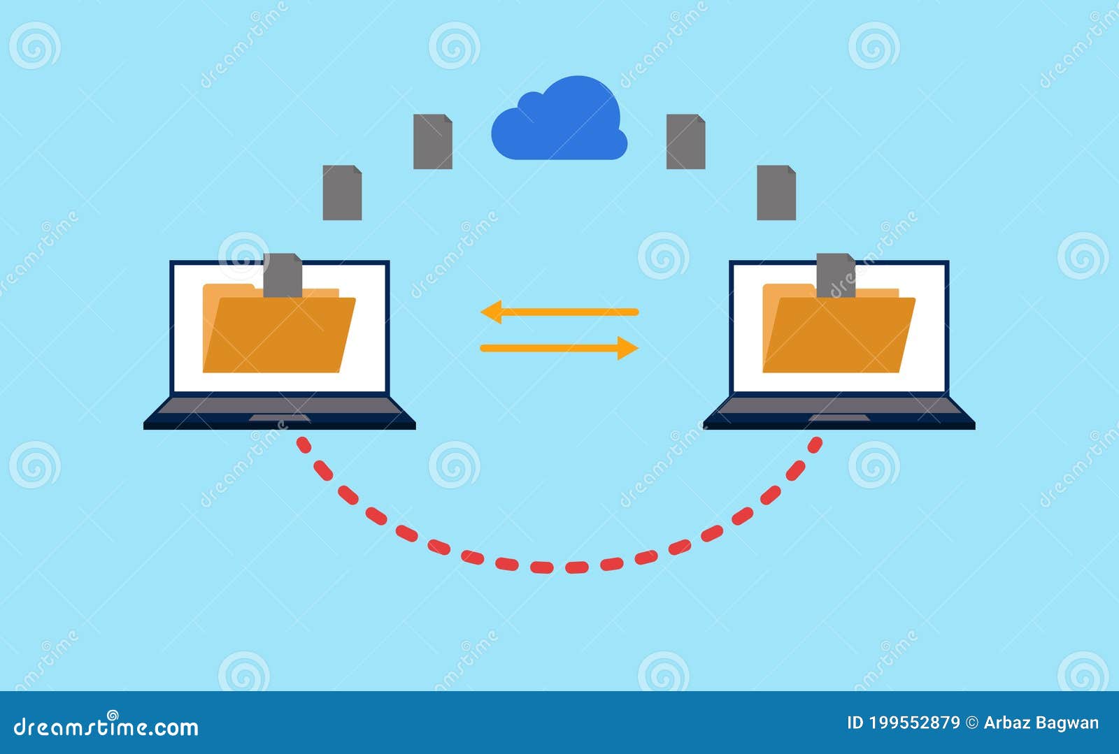 Online Files Transfer Laptop Cloud Sharing Chain Stock Vector ...