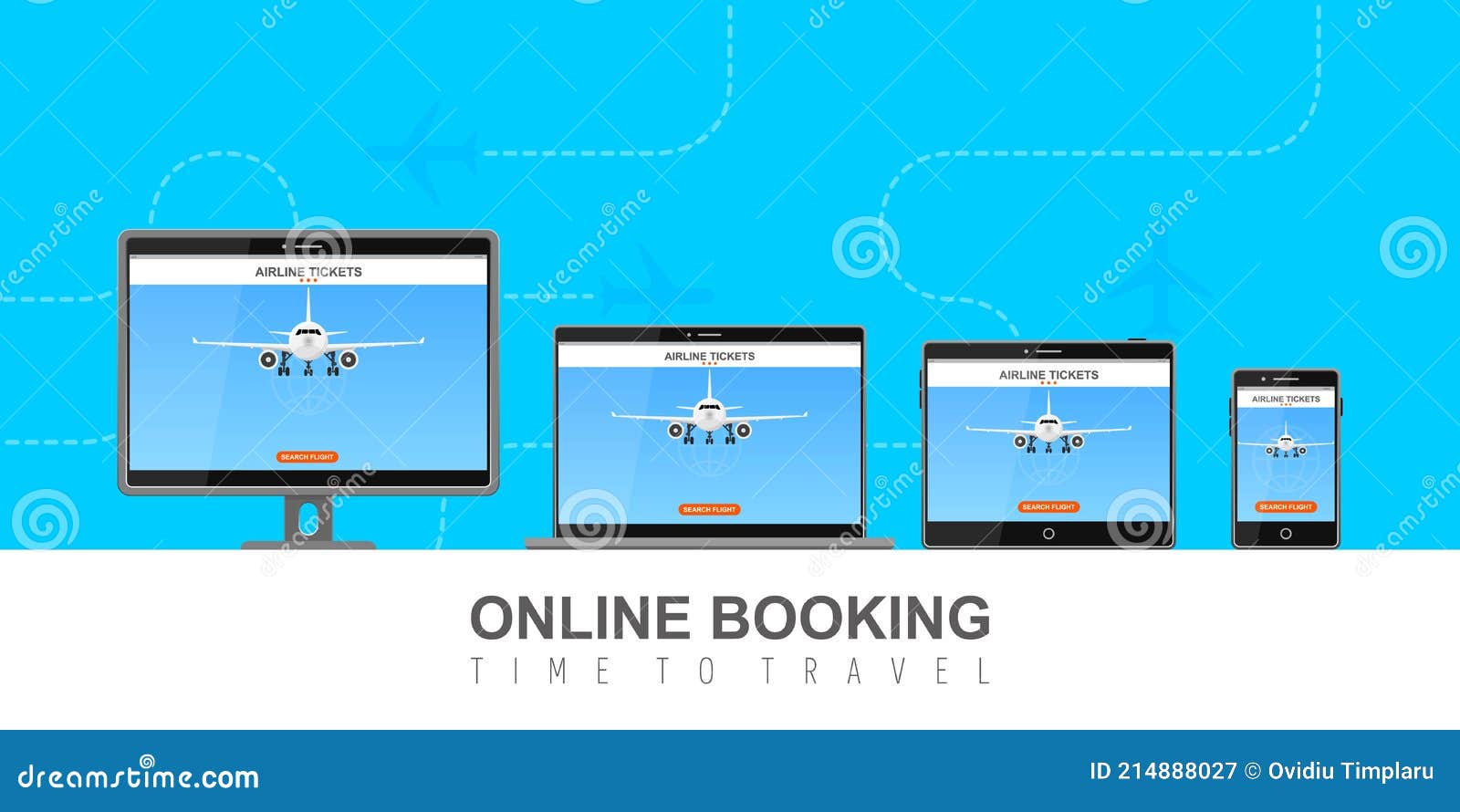 Online Flight Booking on Screen Vector Illustration Stock Vector ...