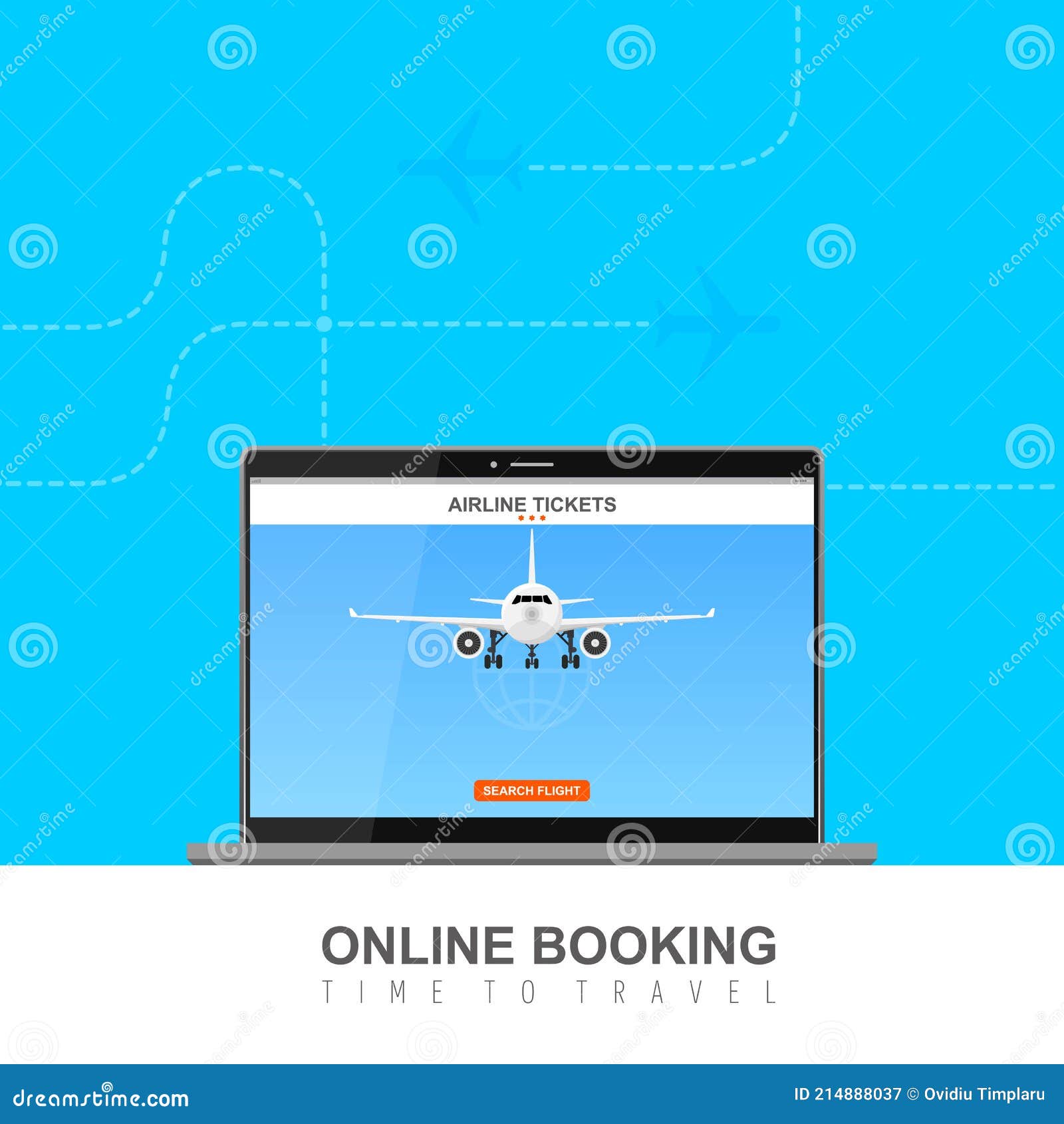 Online Flight Booking on Screen Vector Illustration Stock Vector ...
