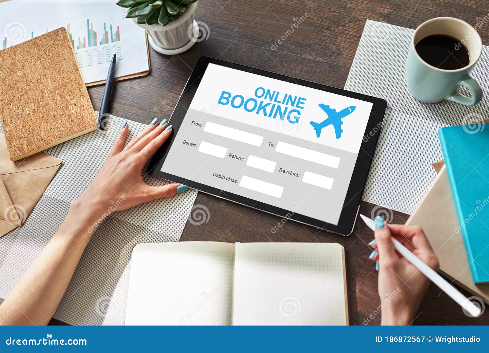 Online Flight Booking Service Form on Device Screen. Stock Image ...