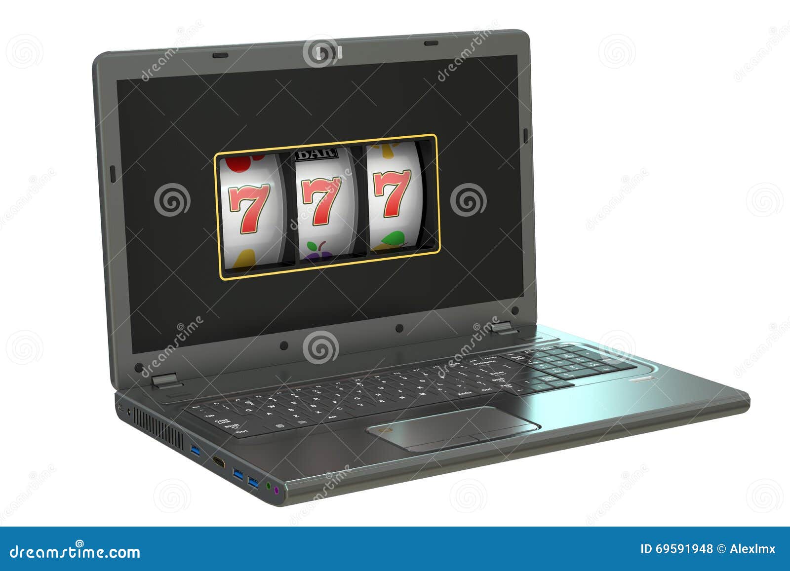 Online Gambling 3d Concept - Slot Machine Inside Laptop, 3D Rend Stock ...