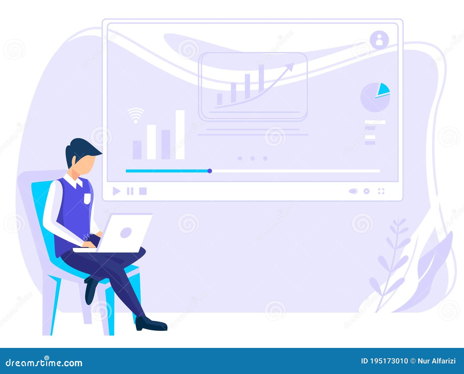 Online Geographic Video. Man Worker Digital Concepts, Remote Work, and ...