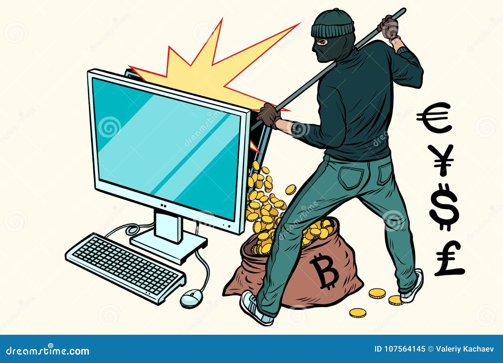 Online Hacker Steals Money from Computer Stock Vector - Illustration of ...