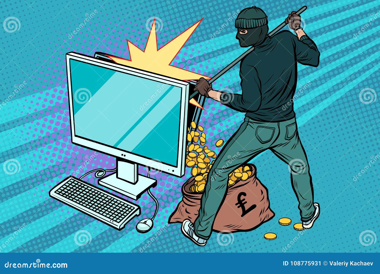 Online Hacker Steals Pound Money from Computer Stock Vector ...