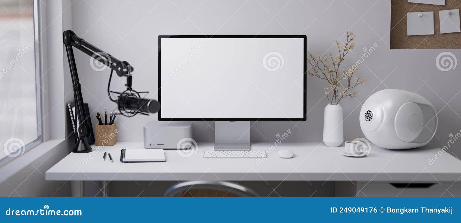 Online Influencer Modern Workspace with Computer Mockup, Microphone ...