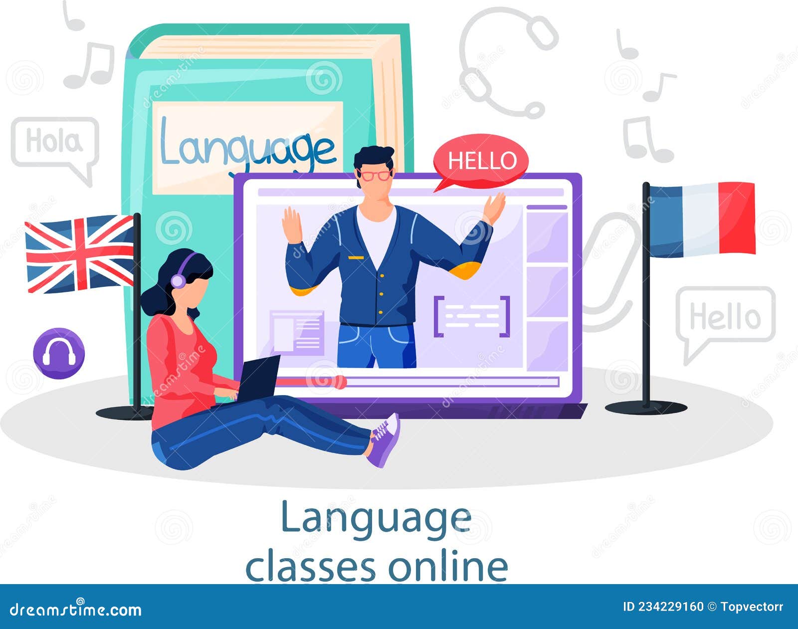 Online Internet Language Courses. Foreign Speech Study at Home Using ...