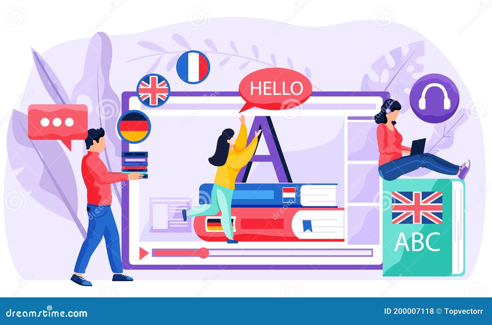 Online Internet Language Courses. Woman Teacher Leads a Foreign ...