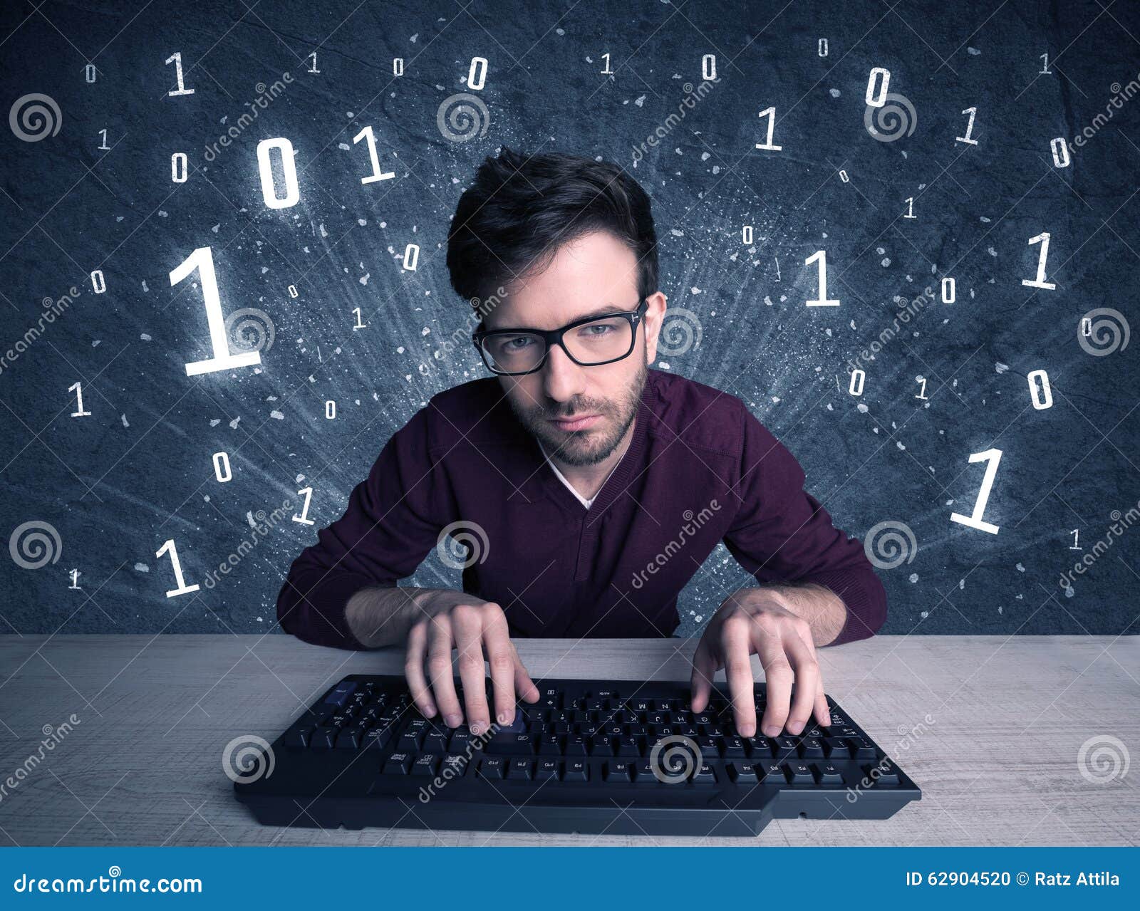 Online Intruder Geek Guy Hacking Codes Stock Photo - Image of glasses ...