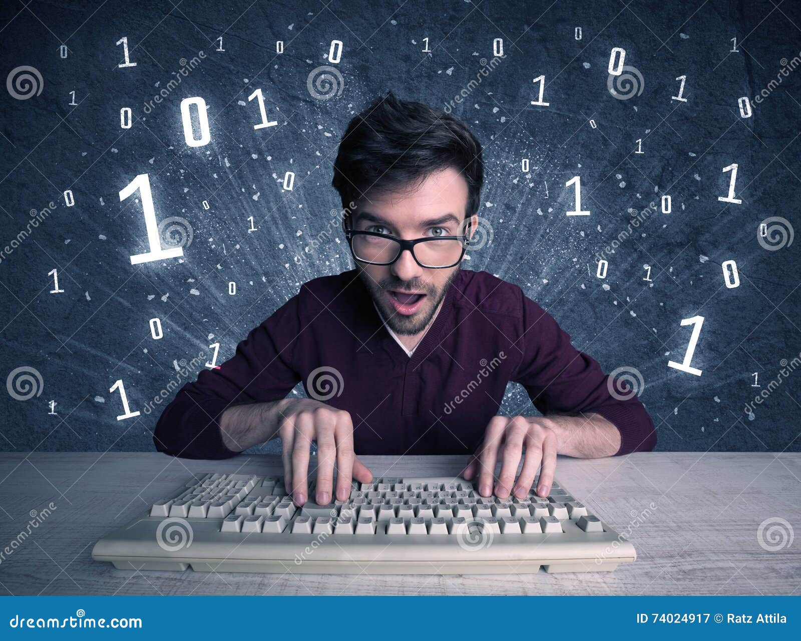 Online Intruder Geek Guy Hacking Codes Stock Image - Image of email ...