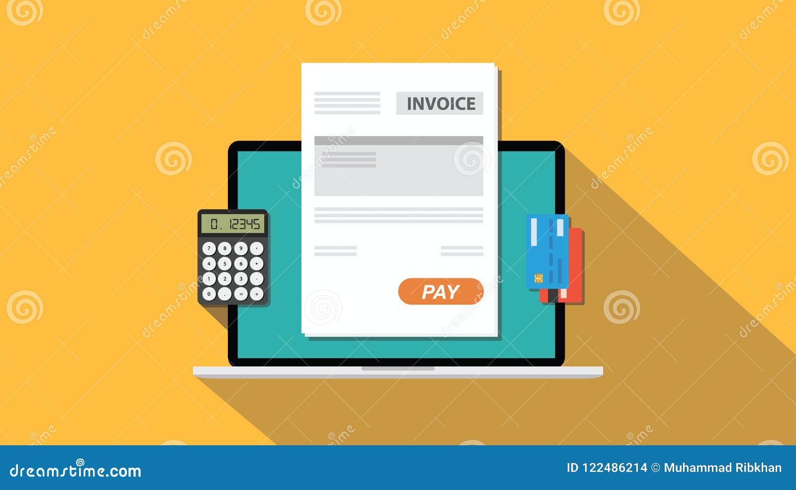 Online Invoice Technology with Laptop and Paper Work Document Stock ...