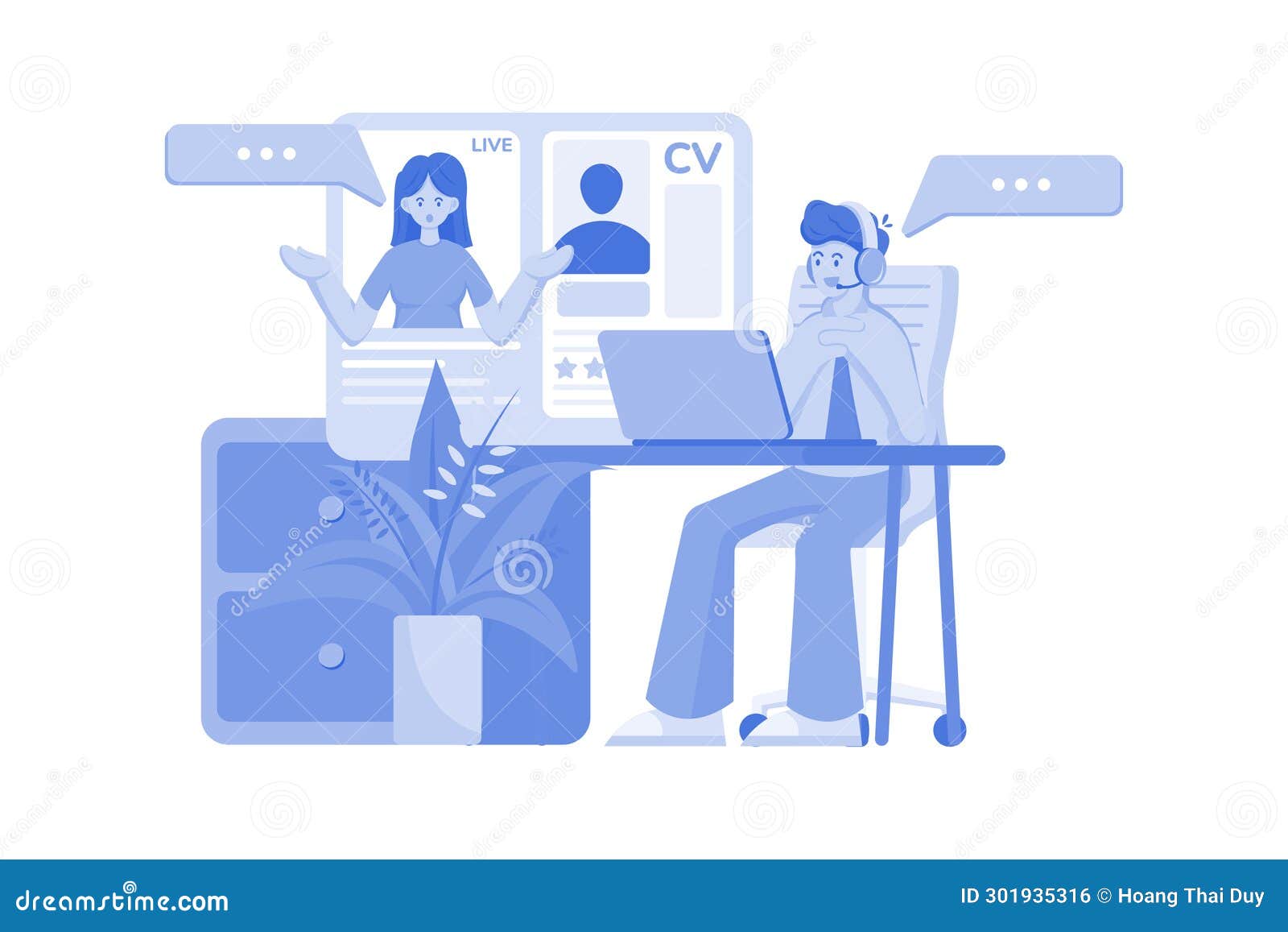 Online Job Interview Illustration Concept on White Background Stock ...